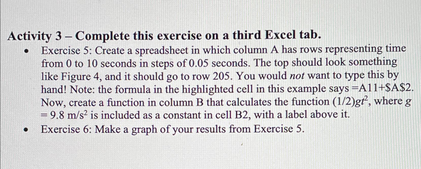 Solved Activity 3 - ﻿Complete this exercise on a third Excel | Chegg.com