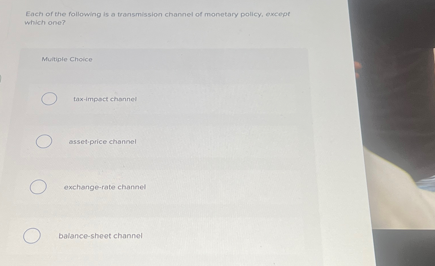 Solved Each of the following is a transmission channel of | Chegg.com