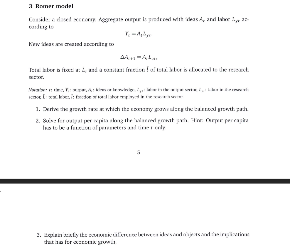 Solved 3 ﻿Romer modelConsider a closed economy. Aggregate | Chegg.com
