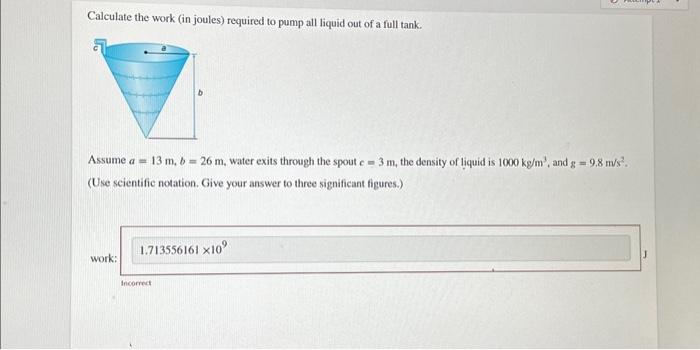 Solved Calculate the work (in joules) required to pump all | Chegg.com