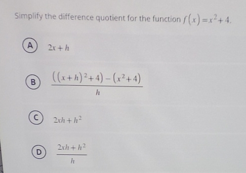 Solved Simplify the difference quotient for the function | Chegg.com
