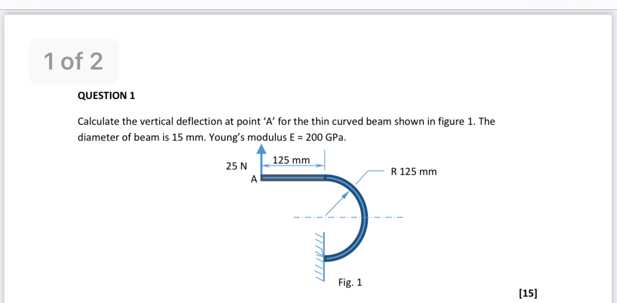 1 ﻿of 2QUESTION 1Calculate the vertical deflection at | Chegg.com