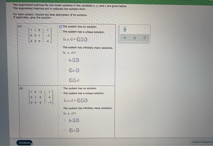 Solved Two augmented matrices for two linear systems in the | Chegg.com