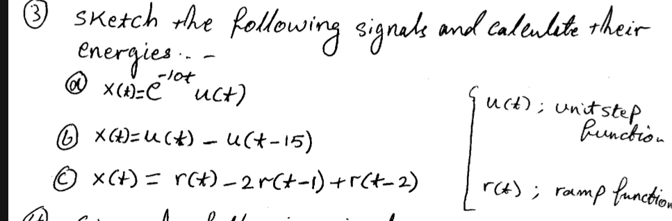 Solved (3) ﻿Sketch the following signals and calemlete their | Chegg.com