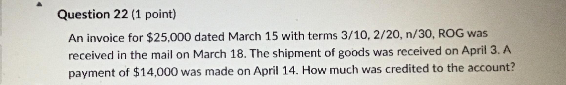 Solved Question 22 (1 ﻿point)An invoice for $25,000 ﻿dated | Chegg.com