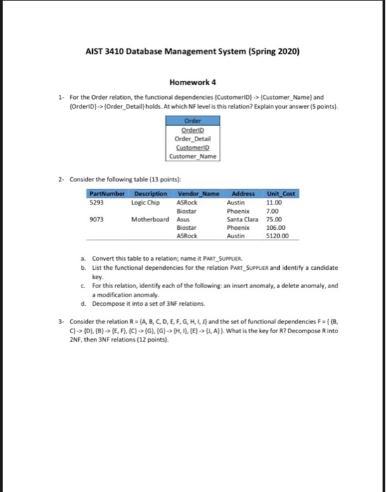 Solved AIST 3410 Database Management System (Spring 2020) | Chegg.com