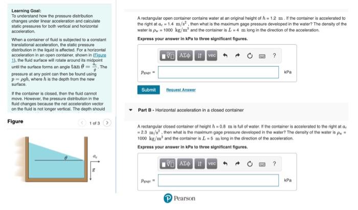 Solved A rectangular open container contains water at an | Chegg.com