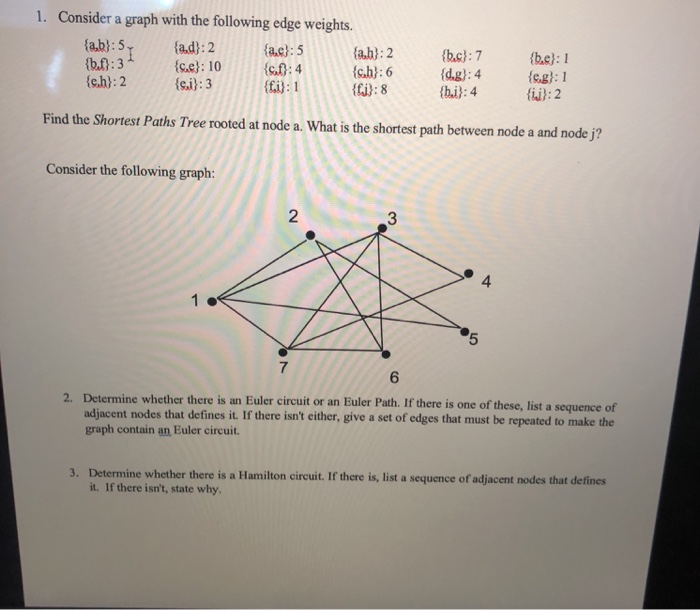 Solved 1. Consider a graph with the following edge weights. | Chegg.com
