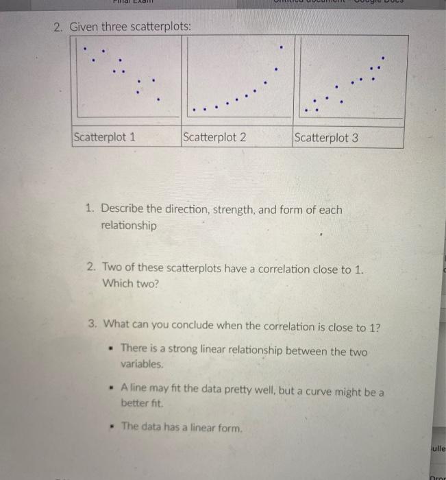 Solved Hai 2. Given three scatterplots: Scatterplot 1 | Chegg.com