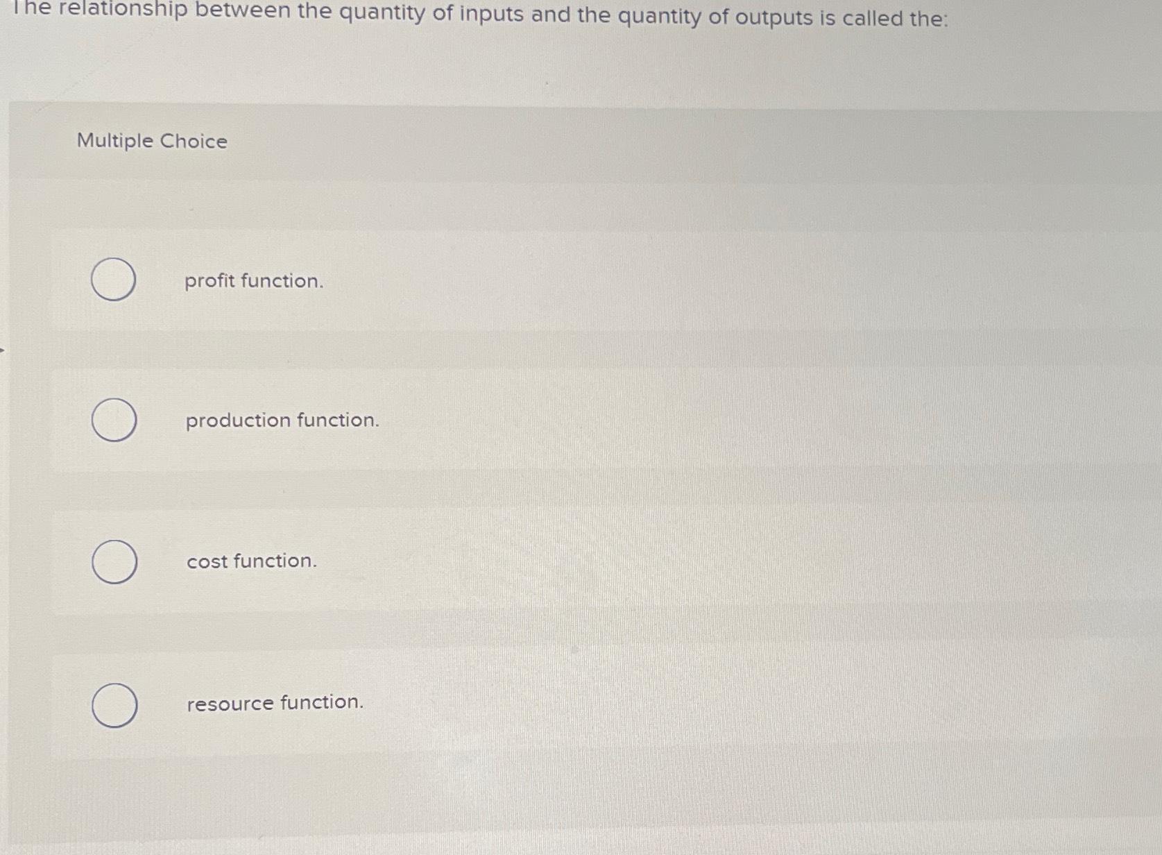 Solved The relationship between the quantity of inputs and | Chegg.com