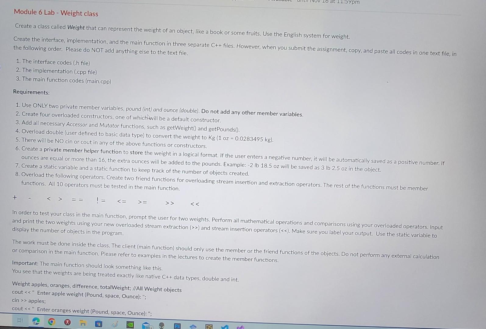 Solved Create a class called Weight that can represent the | Chegg.com