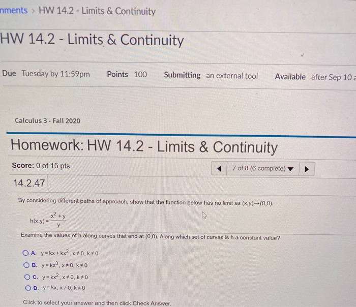 Solved mments > HW 14.2 - Limits & Continuity HW 14.2 - | Chegg.com
