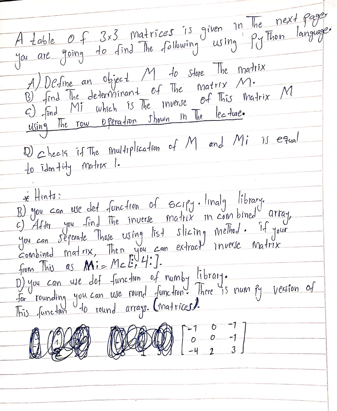 Solved A table of 3x3 matrices is given in the next page A | Chegg.com