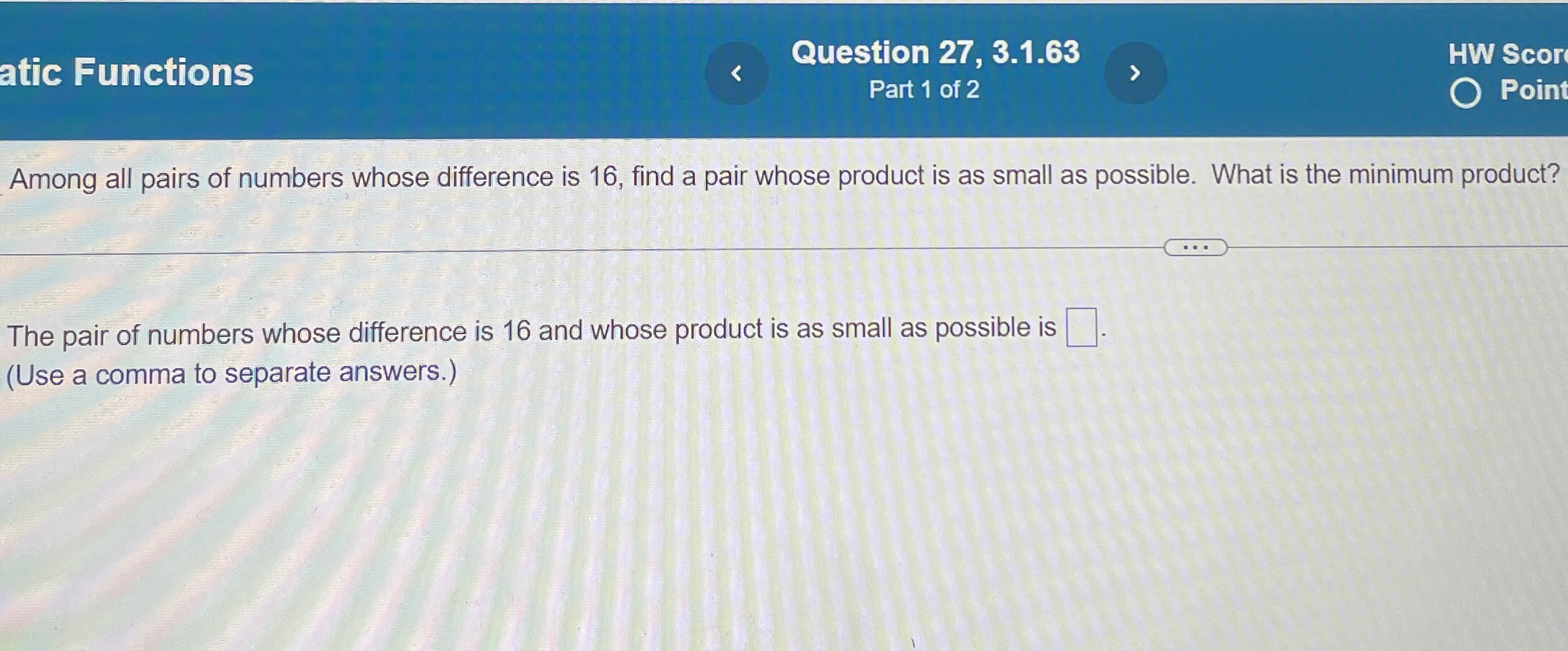 Solved atic FunctionsQuestion 27, 3.1.63HW ScorPart 1 ﻿of | Chegg.com