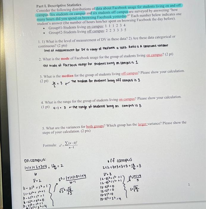 Solved Part I. Descriptive Statistics Consider the following | Chegg.com