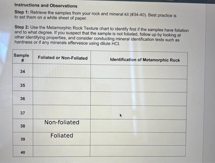 Solved Step 1: Retrieve the samples from your rock and | Chegg.com