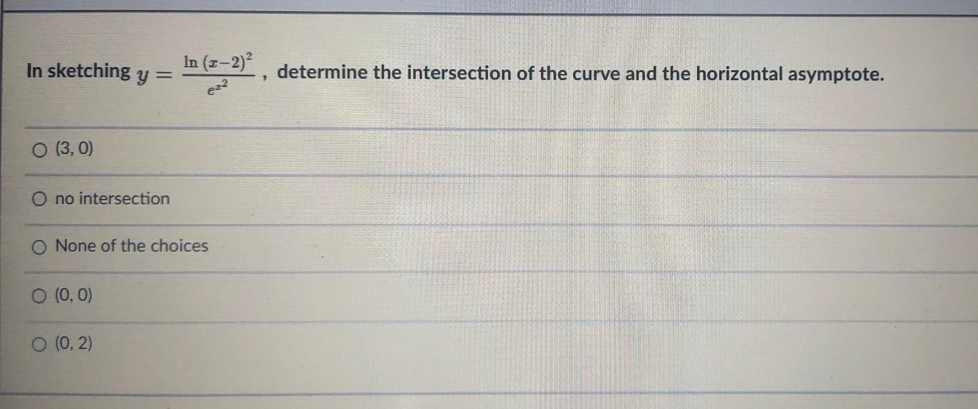 Solved In sketching y=ex2ln(x−2)2, determine the | Chegg.com