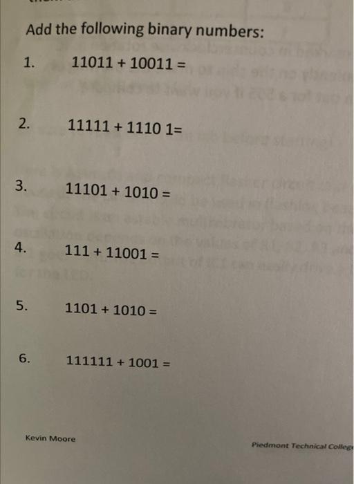  Solved How To Add Binary Numbers Add The Following Binary