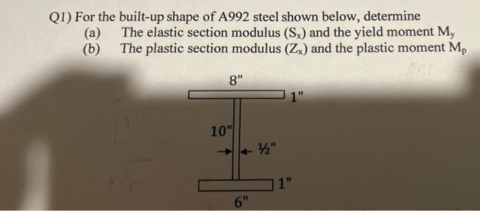 Solved Q1) For the built-up shape of A992 steel shown below, | Chegg.com