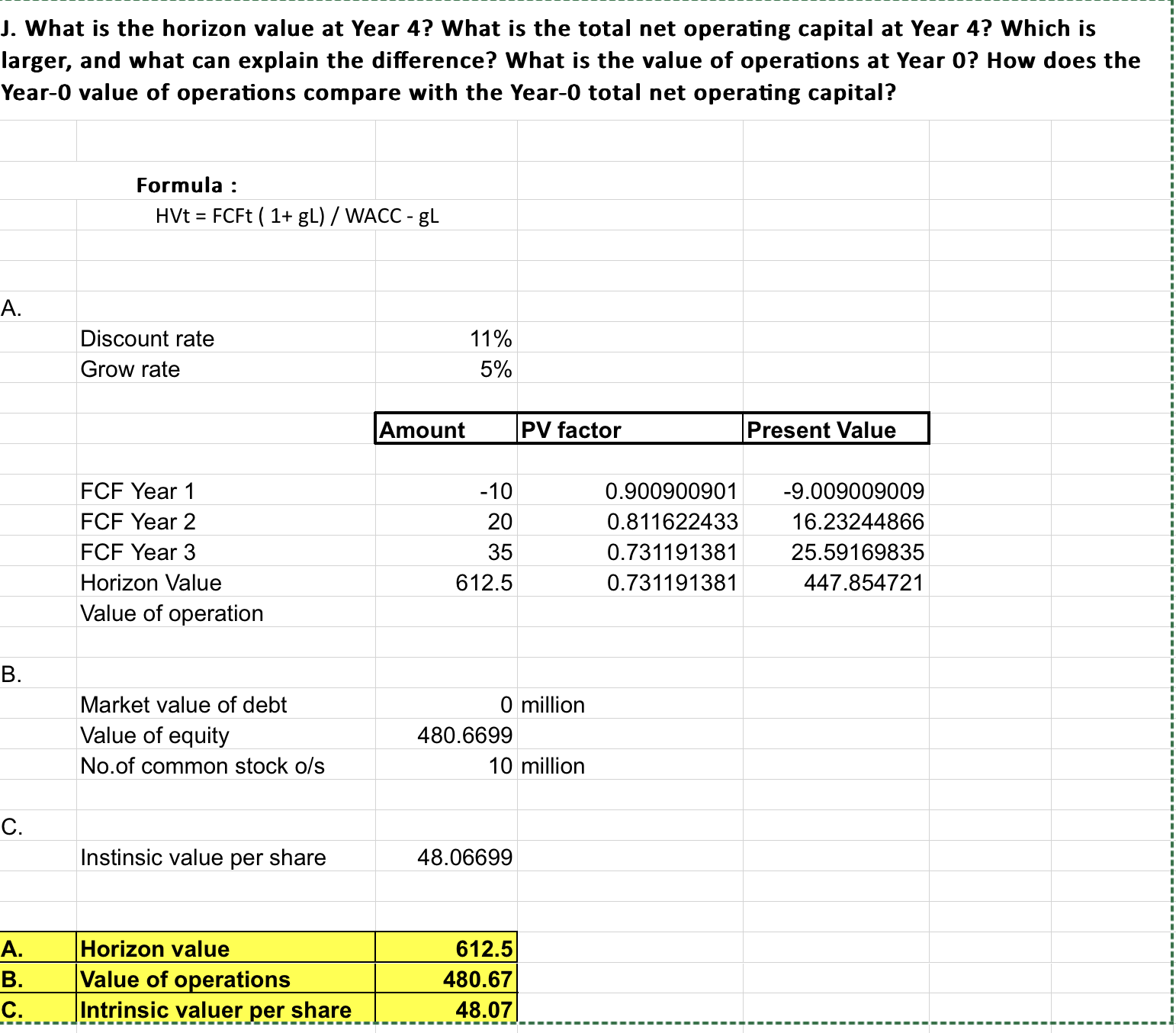 J. ﻿What is the horizon value at Year 4? ﻿What is the | Chegg.com