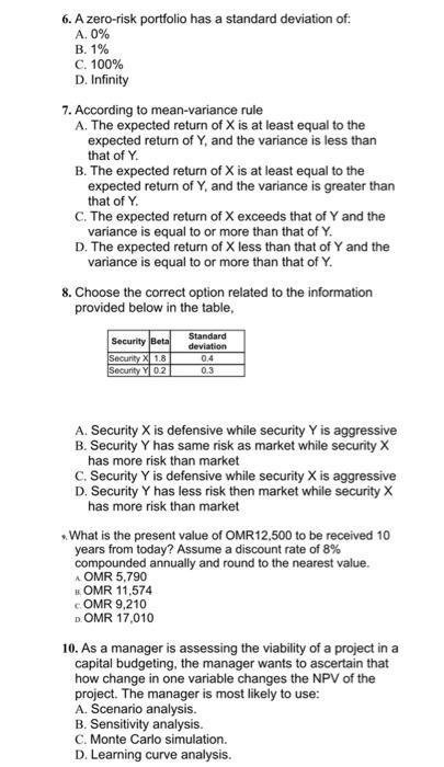 Solved 6. A zero-risk portfolio has a standard deviation of | Chegg.com
