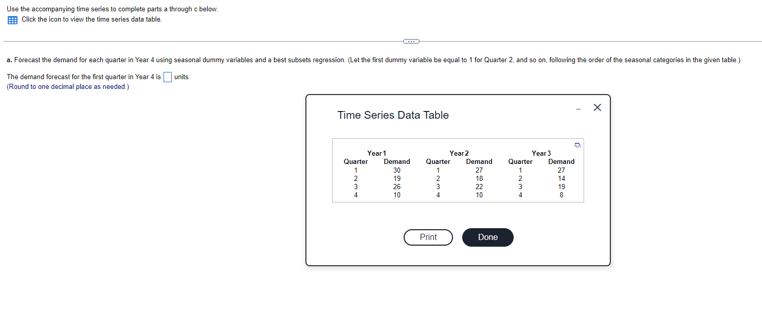 Use the accompanying time series to complete parts a | Chegg.com