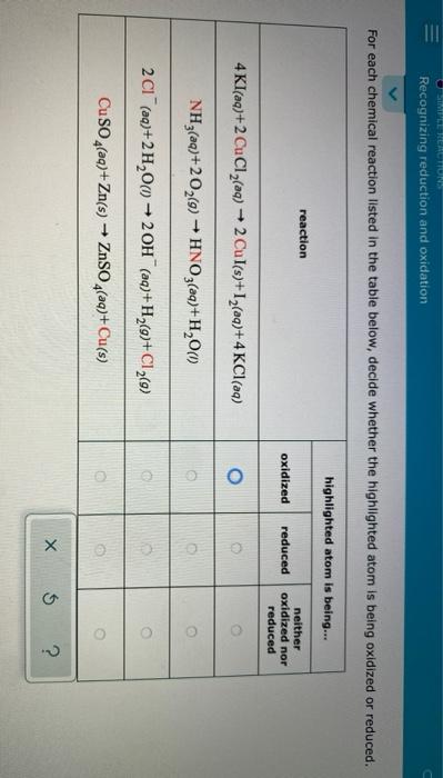 Solved MULL REACTIONS Recognizing reduction and oxidation | Chegg.com