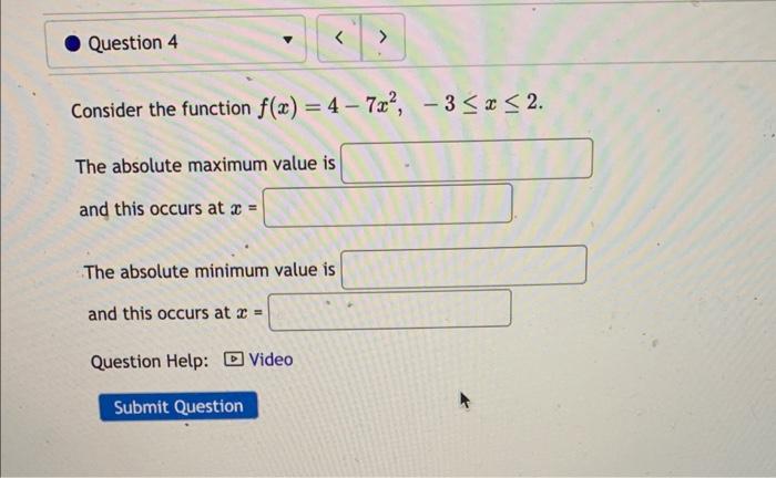 Solved Consider the function f(x)=4−7x2,−3≤x≤2. The absolute | Chegg.com