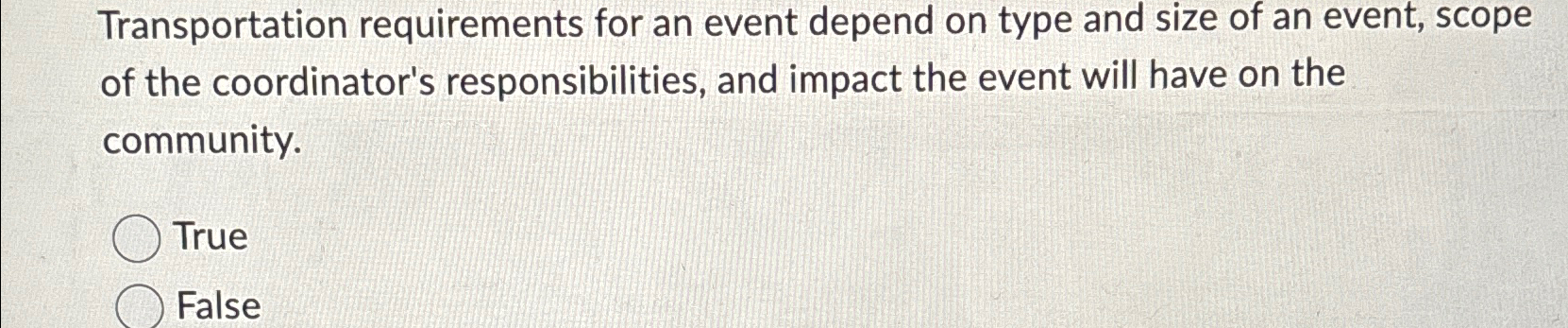Solved Transportation requirements for an event depend on | Chegg.com