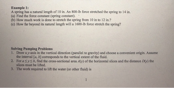 Solved Example 1: A spring has a natural length of 10 in. An | Chegg.com