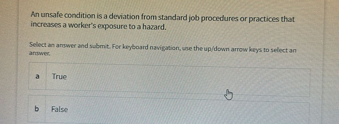 Solved An unsafe condition is a deviation from standard job | Chegg.com