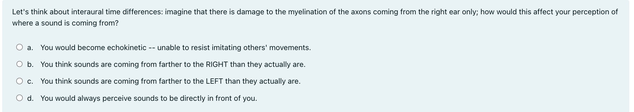 Solved Let's think about interaural time differences: | Chegg.com