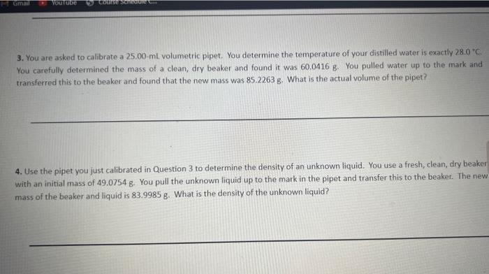 Solved 3. You are asked to calibrate a 25.00 mL volumetric | Chegg.com