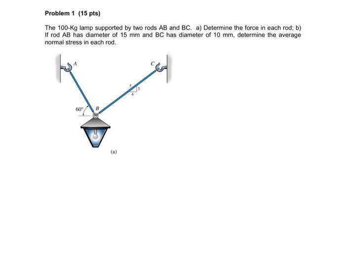 Solved Problem 1 (15 pts) The 100-kg lamp supported by two | Chegg.com