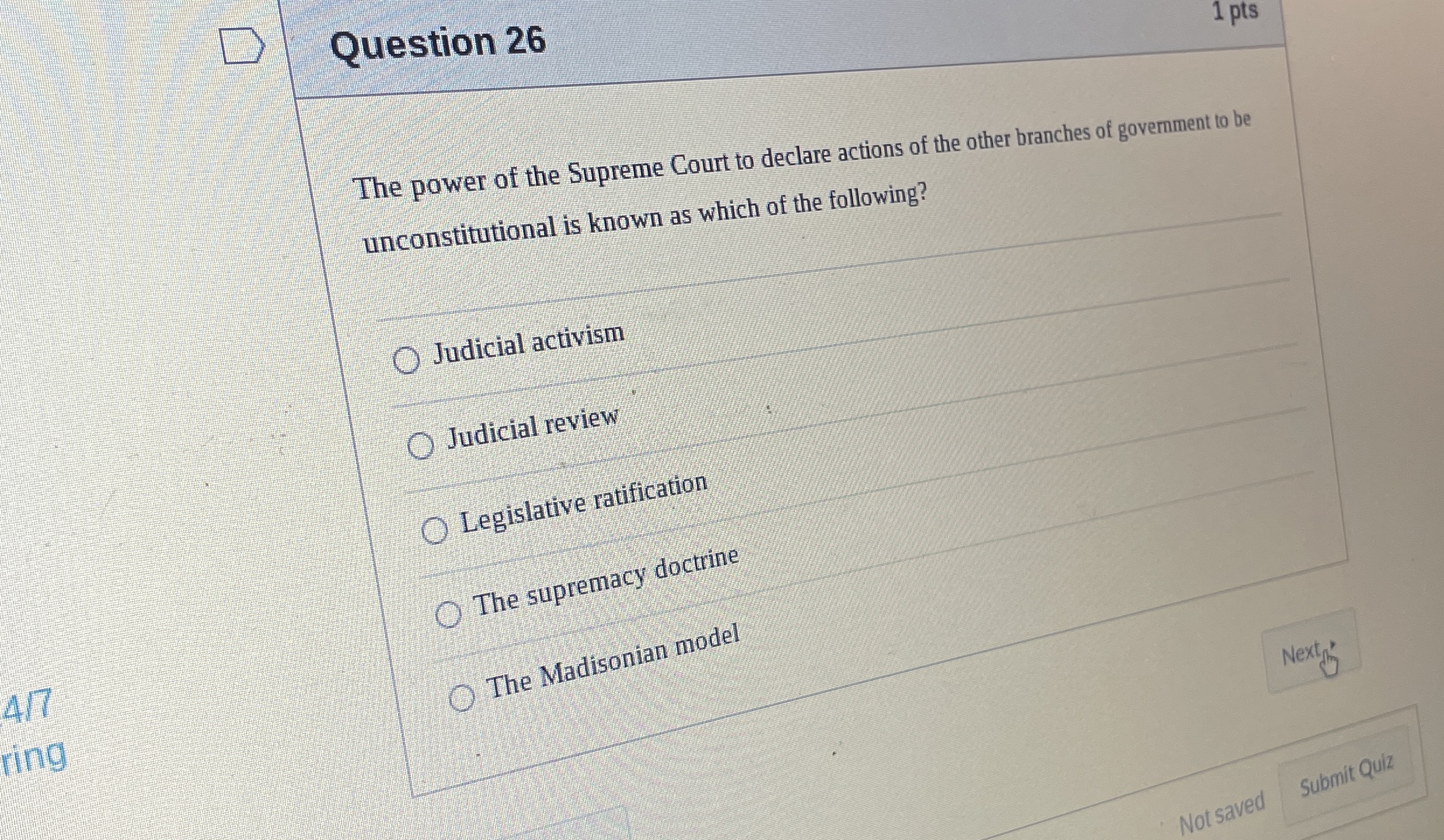 Solved Question 261 ﻿ptsThe power of the Supreme Court to | Chegg.com