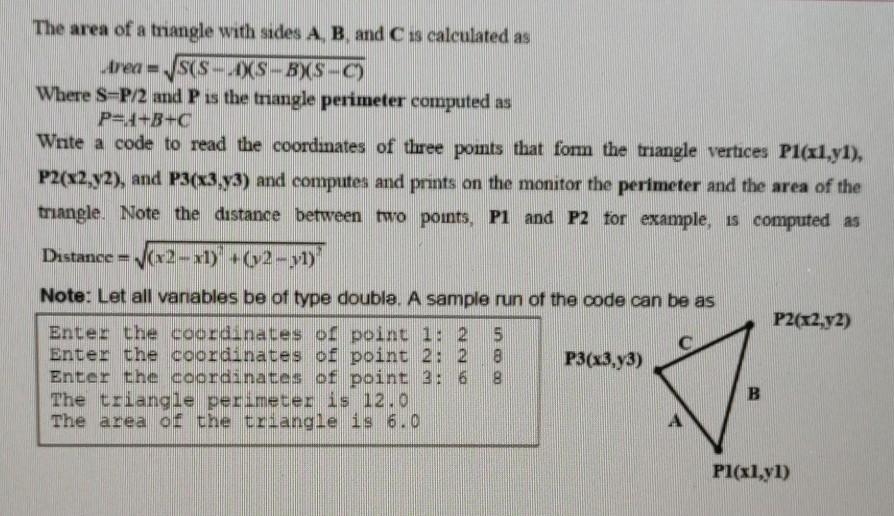 Solved The area of a trangle with sides A B and C is | Chegg.com