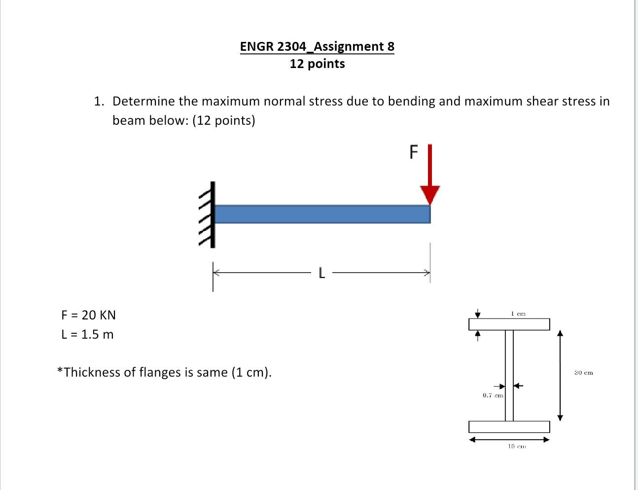Solved 1. Determine the maximum normal stress due to bending | Chegg.com