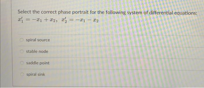 Solved Select the correct phase portrait for the following | Chegg.com
