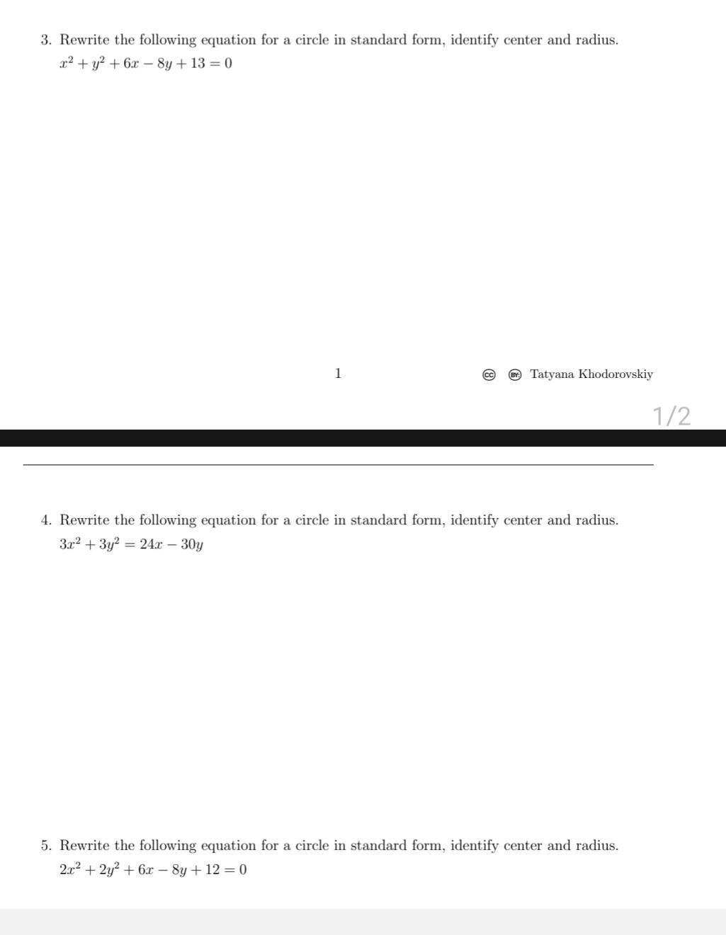 Solved 3. Rewrite the following equation for a circle in | Chegg.com