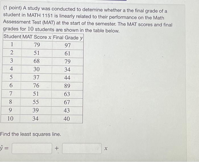 Solved (1 point) A study was conducted to detemine whether a | Chegg.com