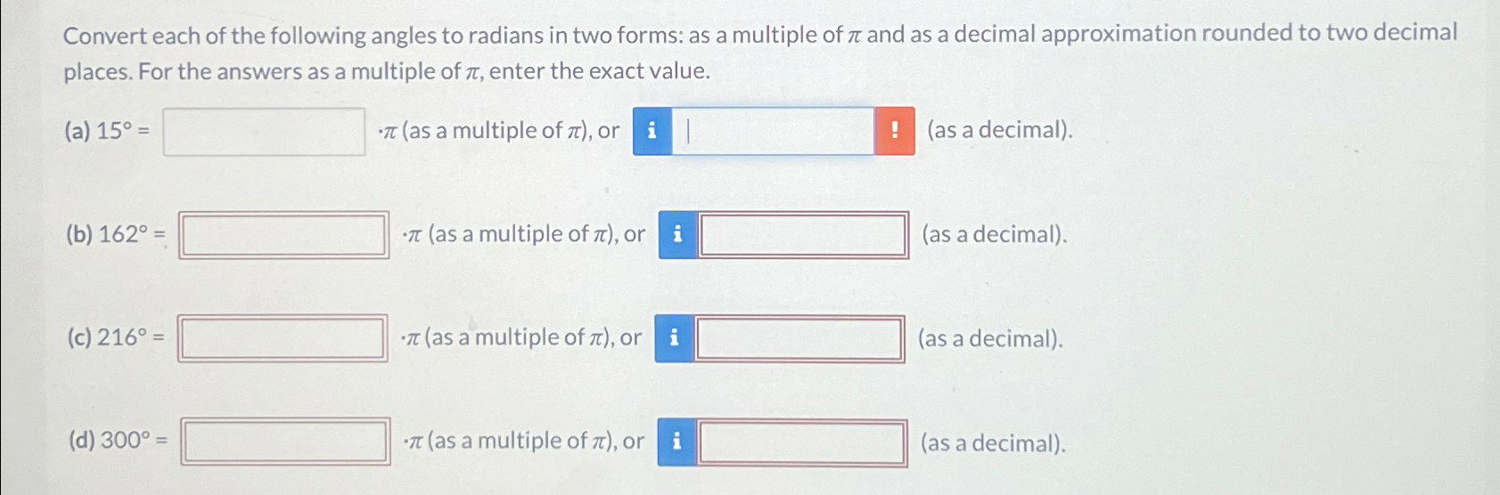 Solved Convert each of the following angles to radians in | Chegg.com