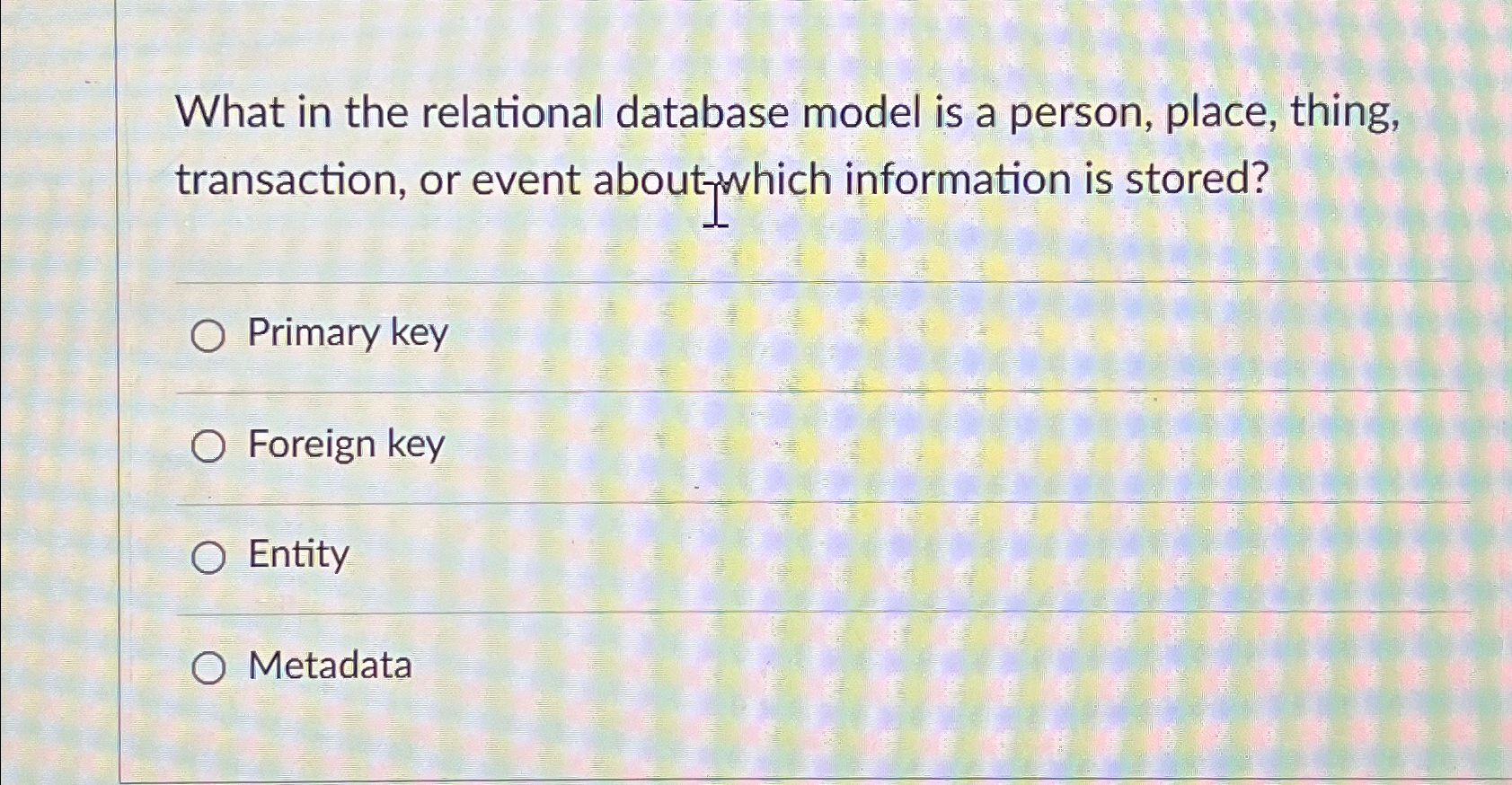 Solved What in the relational database model is a person, | Chegg.com