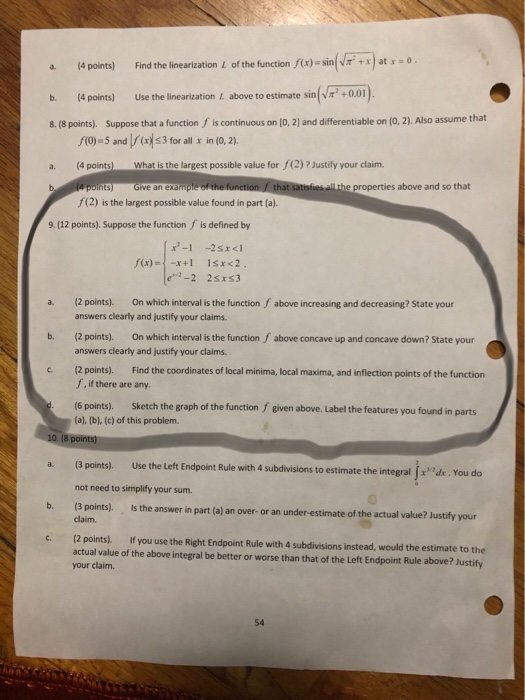 Solved 4 Points Find The Linearization L Of The Function