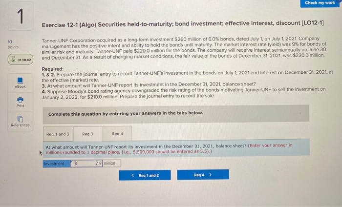 Solved Check my work Exercise 12-1 (Algo) Securities | Chegg.com