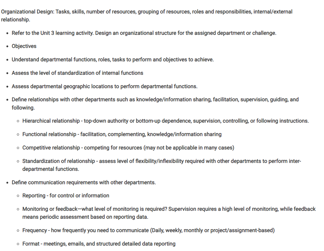 Solved Organizational Design: Tasks, skills, number of | Chegg.com