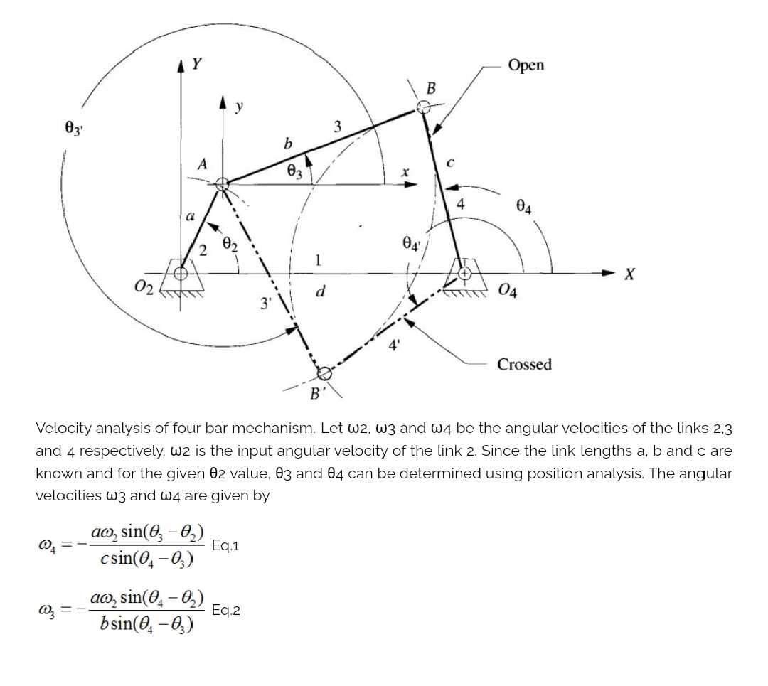 Solved Velocity analysis of four bar mechanism. Let ω2,ω3 | Chegg.com