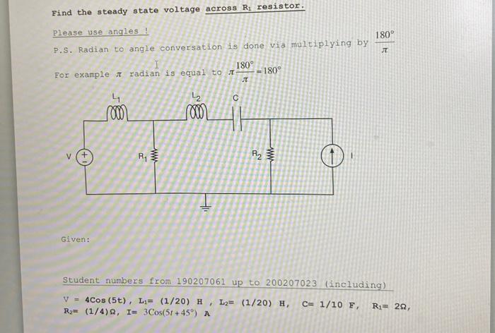 Solved Find the steady state voltage across R1 resistor. | Chegg.com