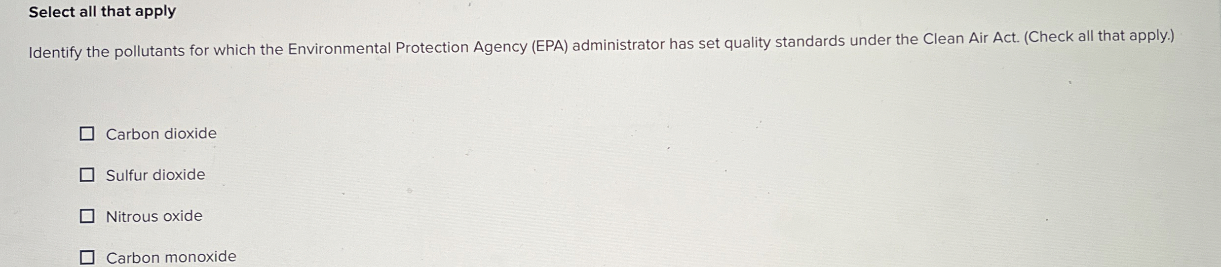 Solved Select all that applyIdentify the pollutants for | Chegg.com
