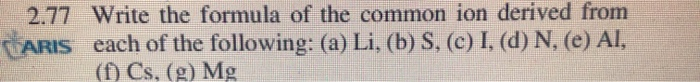 Solved 2.77 Write the formula of the common ion derived from | Chegg.com