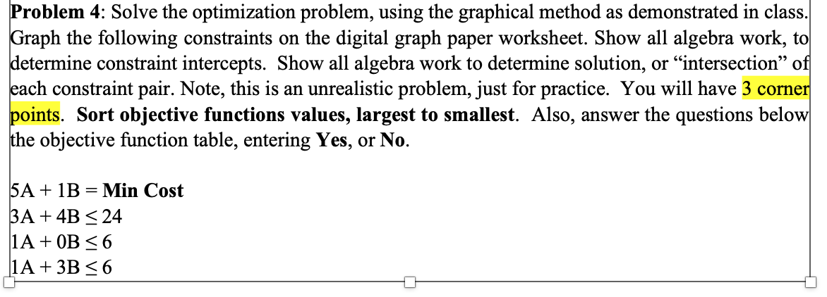 Solved Problem 4: Solve the optimization problem, using the | Chegg.com